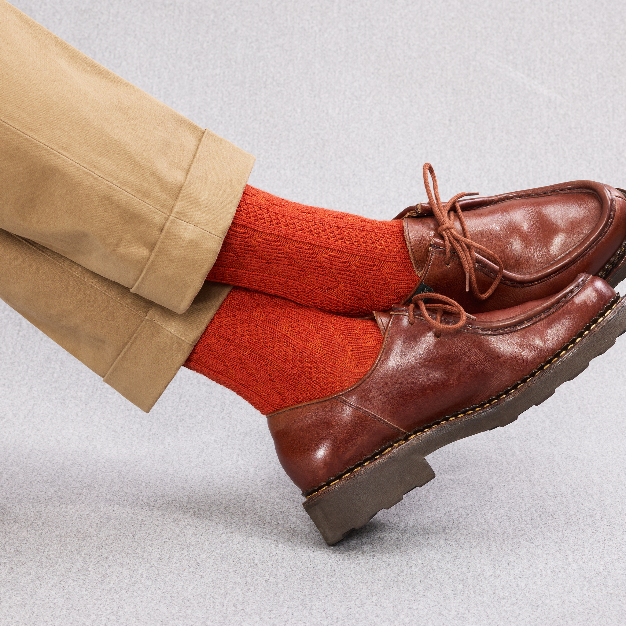 Clay Orange Wool Socks – Cable Knit Pattern – Super-durable wool – Mes ...