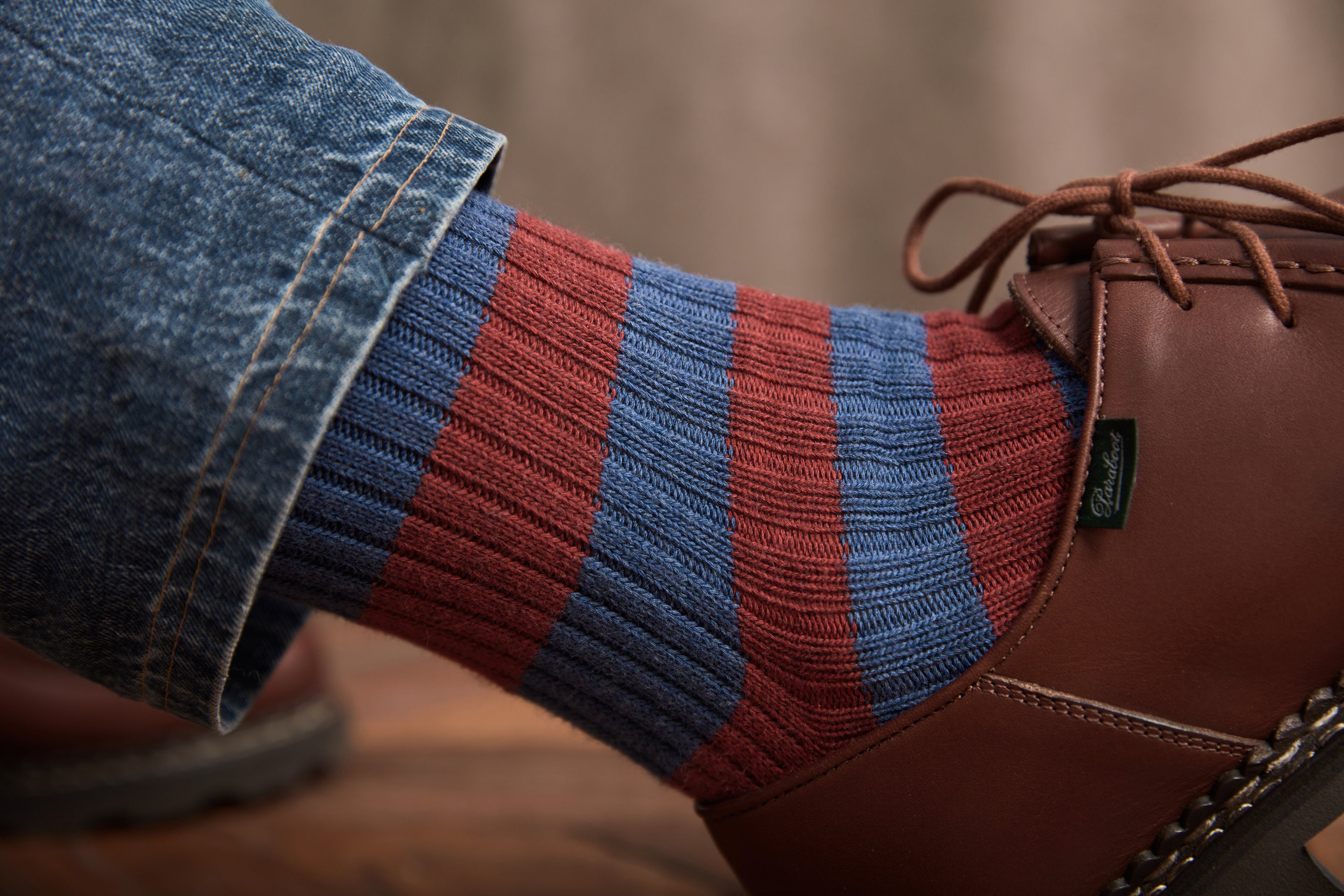 Short socks with blue and red Ivy pattern - Cotton - Mazarin – Mes ...