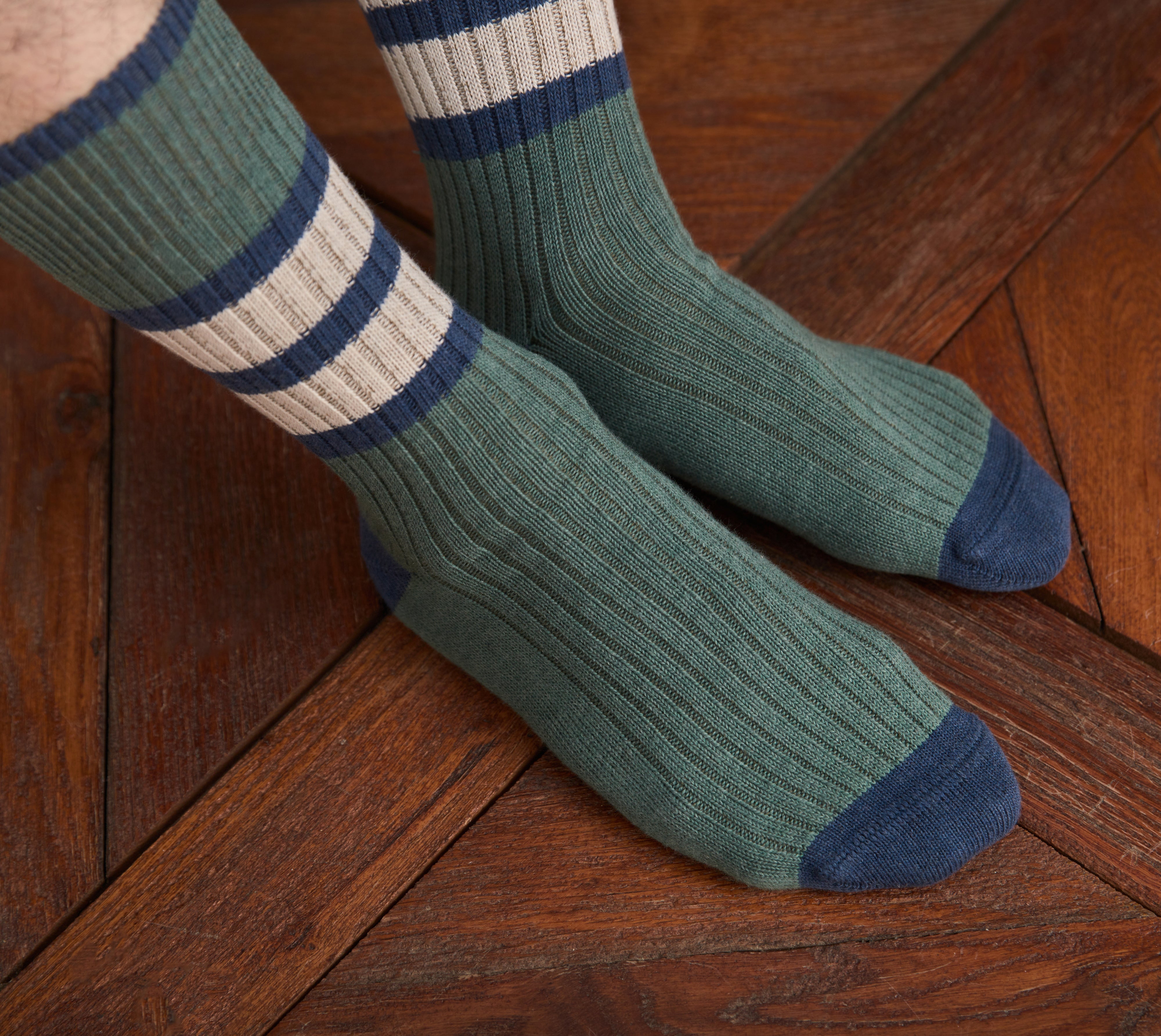 Short green & navy & white striped socks - Cotton - Mazarin – Mes ...