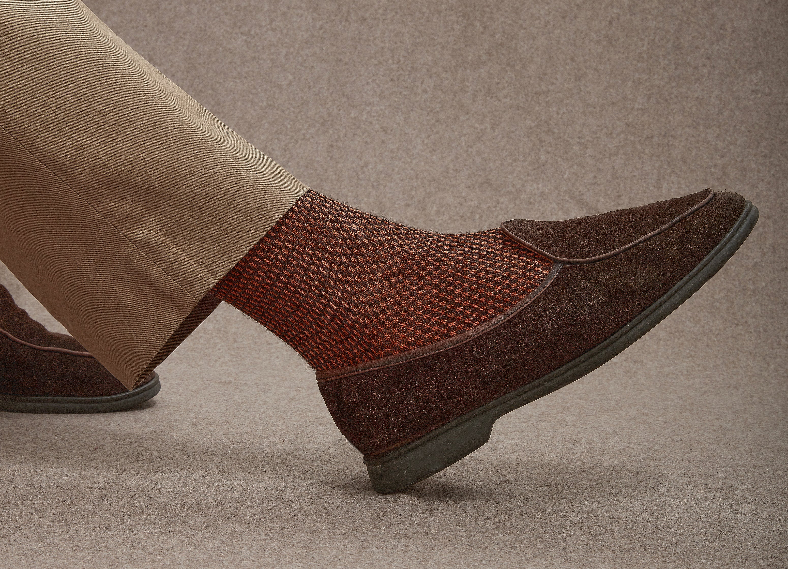 Short dark brown & orange caviar socks - Wool and Cotton lisle ...