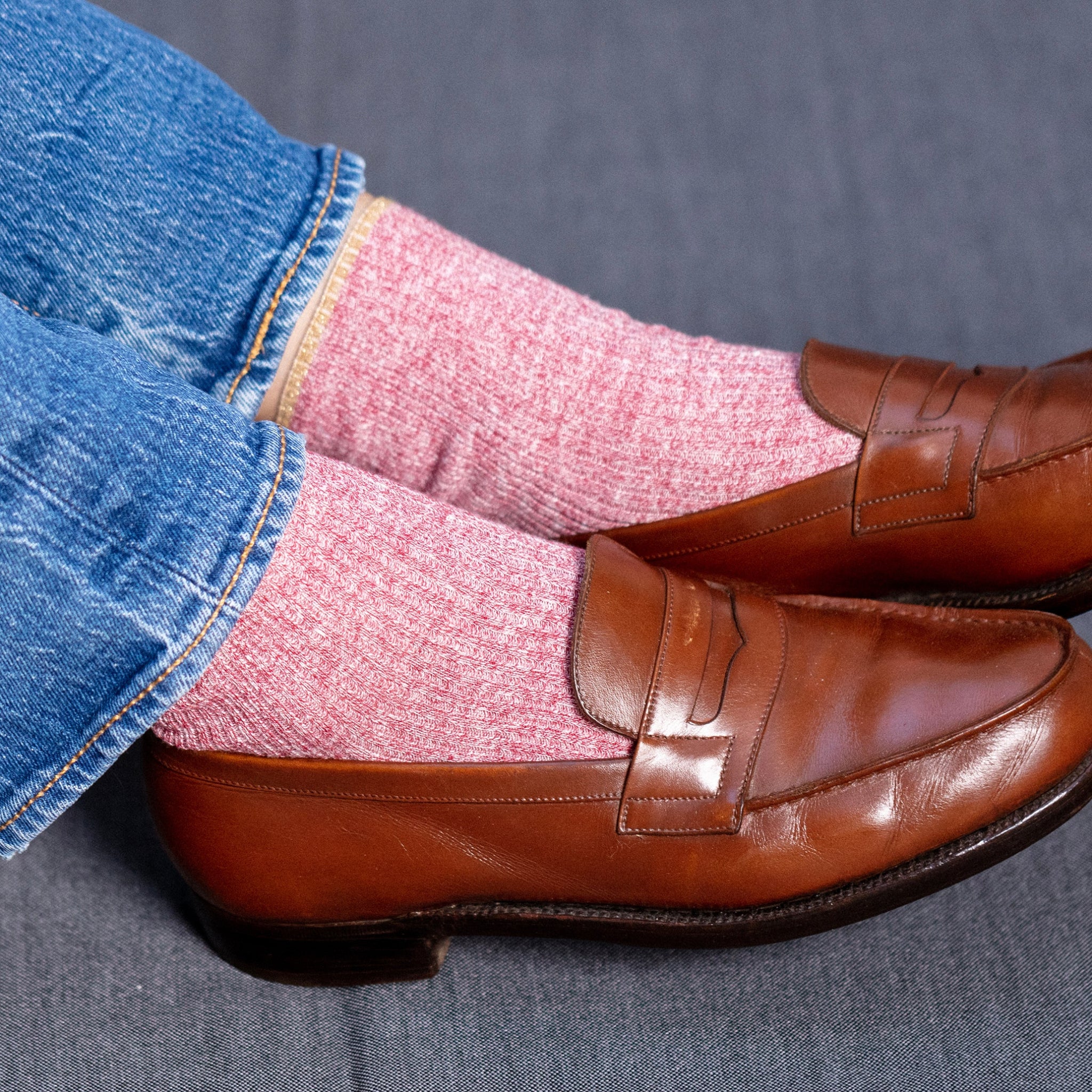 Women's mottled red ankle socks in linen & cotton - Mazarin – Mes ...