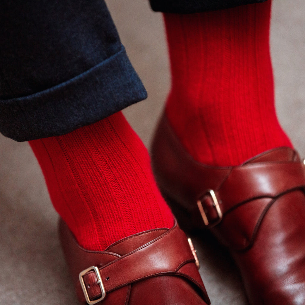 Red high socks for men - 85% thick cashmere - Mazarin – Mes Chaussettes ...
