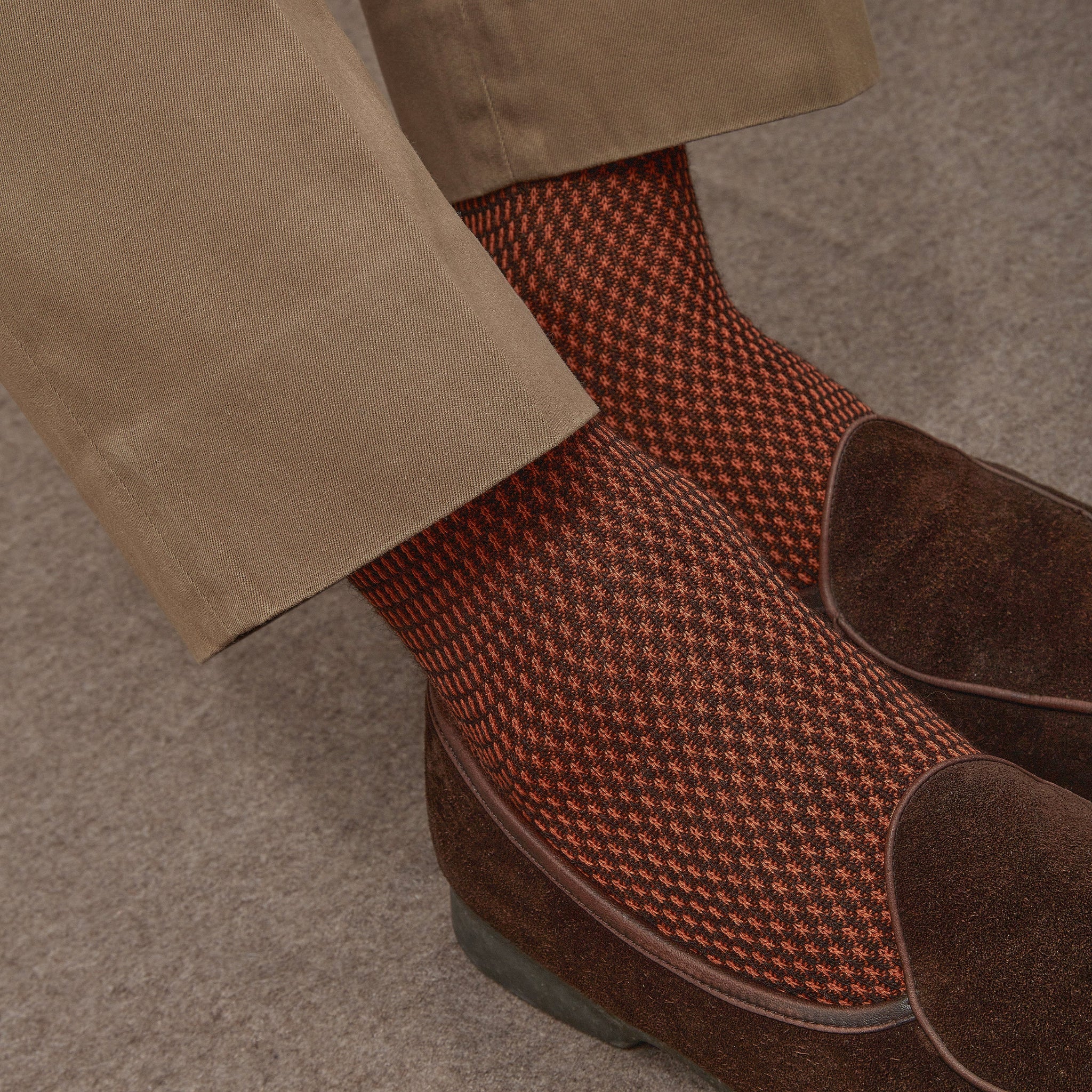 Brown & orange caviar high socks - Wool and Cotton lisle - Mazarin ...