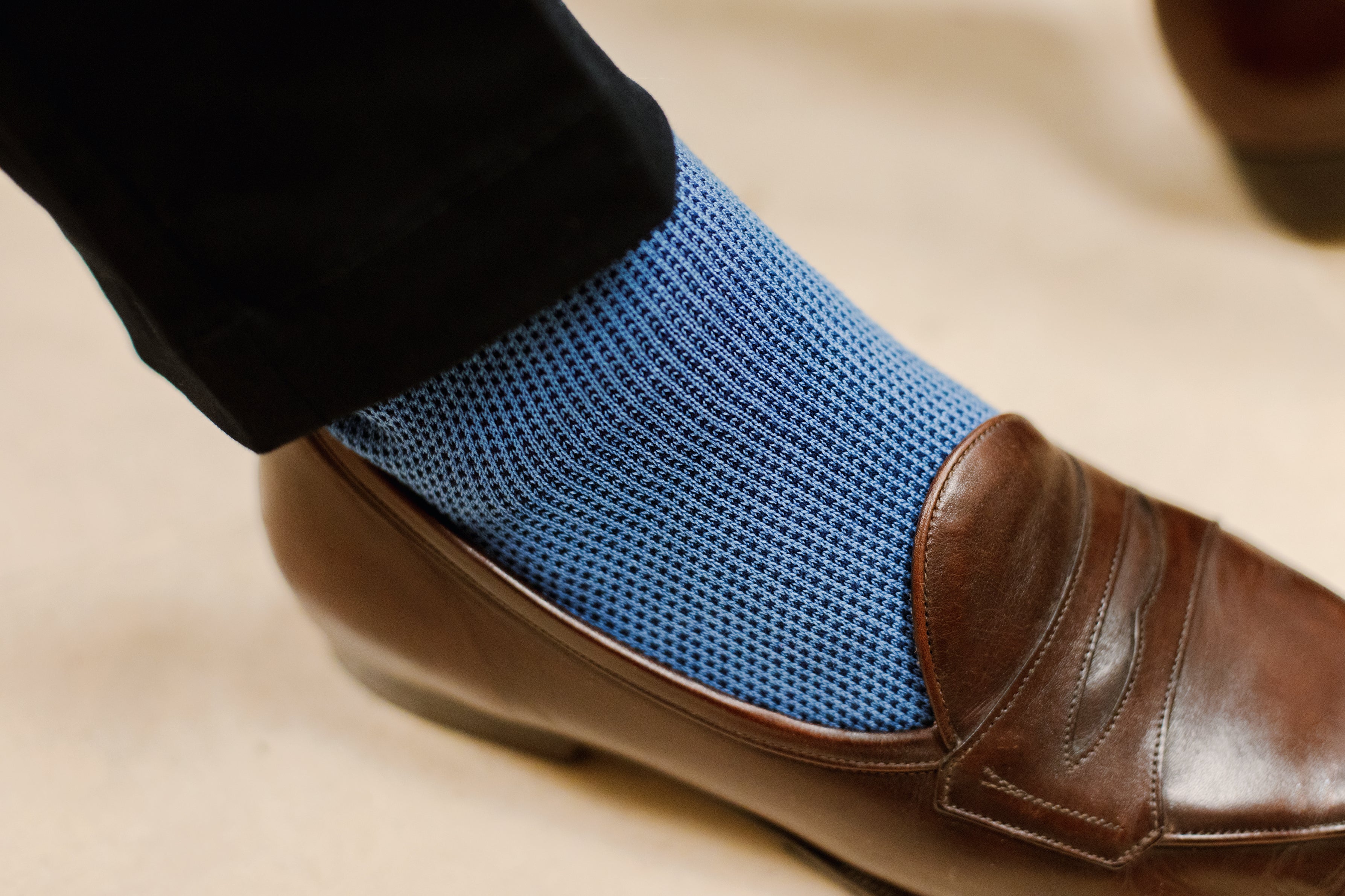 Short sky & navy caviar socks - Super-strong Cotton lisle - Mazarin ...